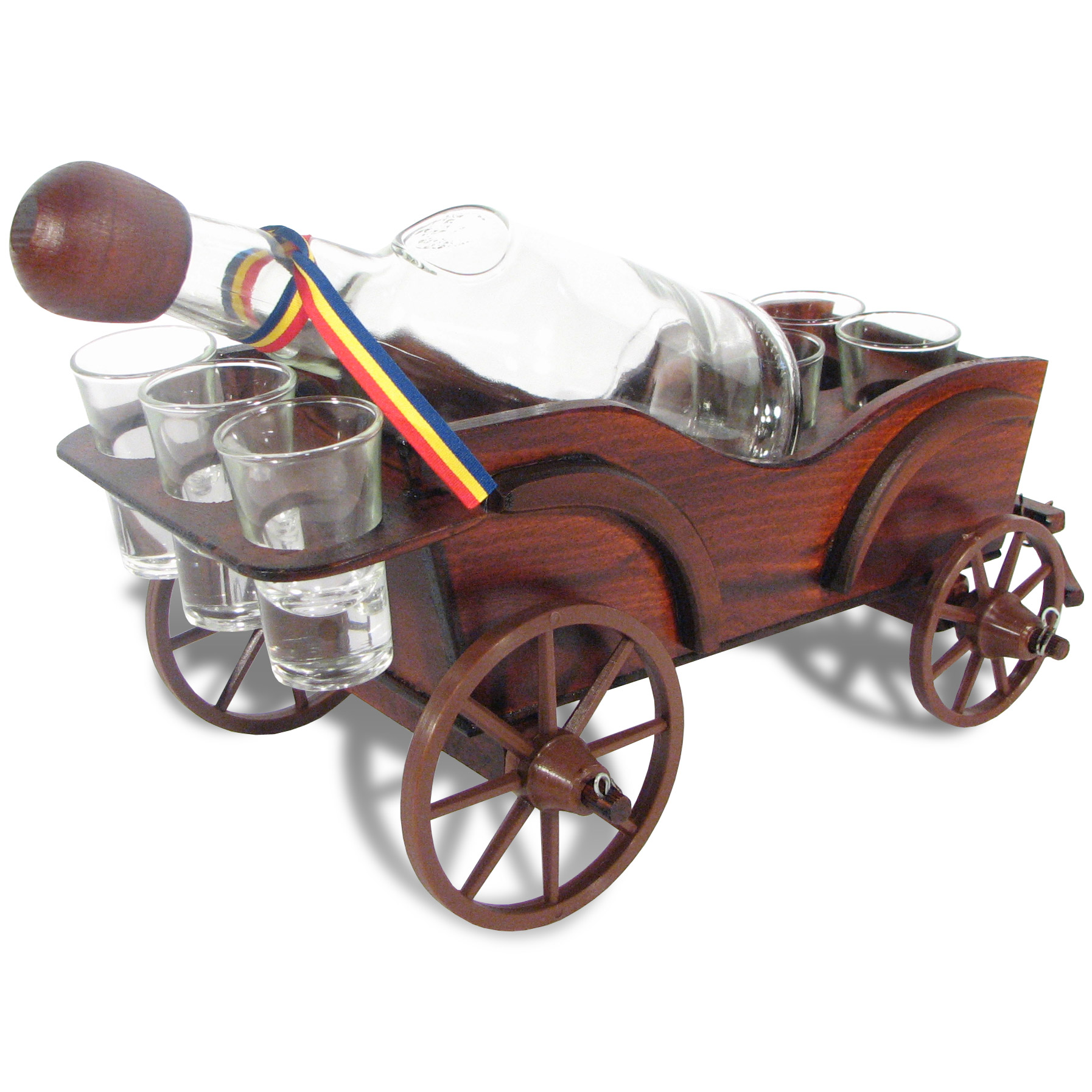 Caleasca tarie cu paharele si sticla