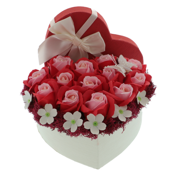 Aranjament floral trandafiri sapun inima rosie 20cm