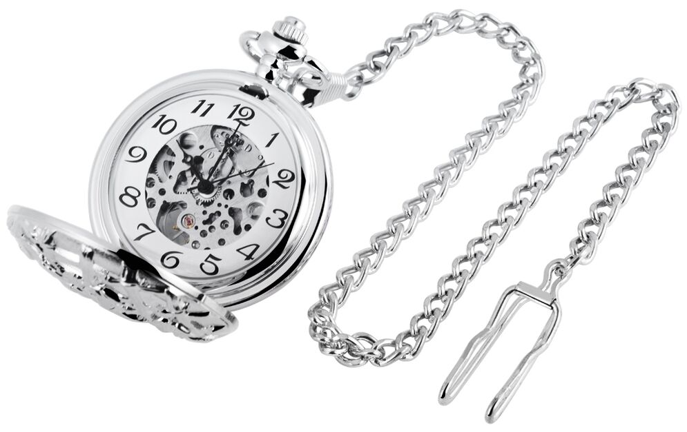 Ceas buzunar transparent argintiu crengi bambus