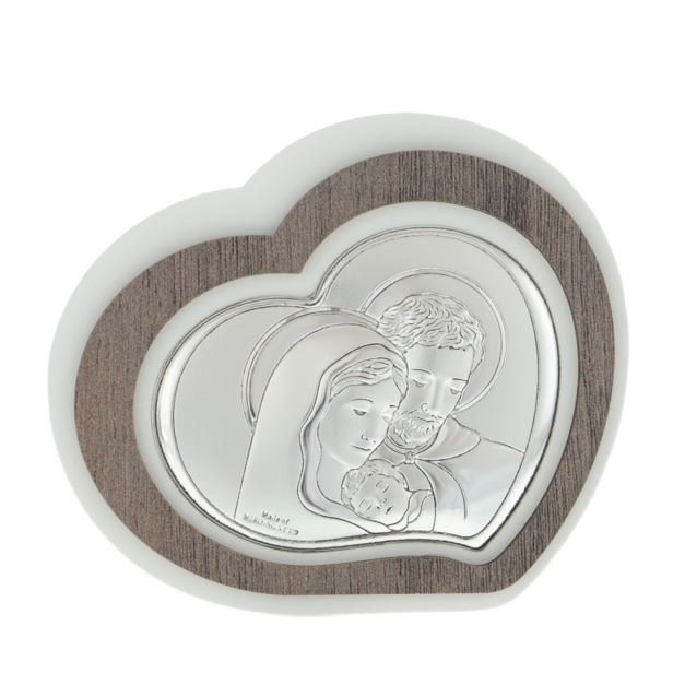 Iconita inima decupaj Sfanta Familie argintata 11cm