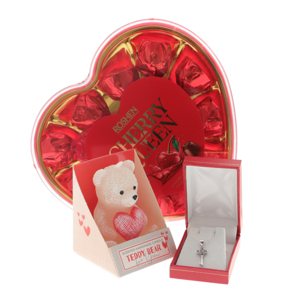 Set Cadou Romantic cu Bijuterie Argint 925 „Cheie”, Praline și Lumânare ...